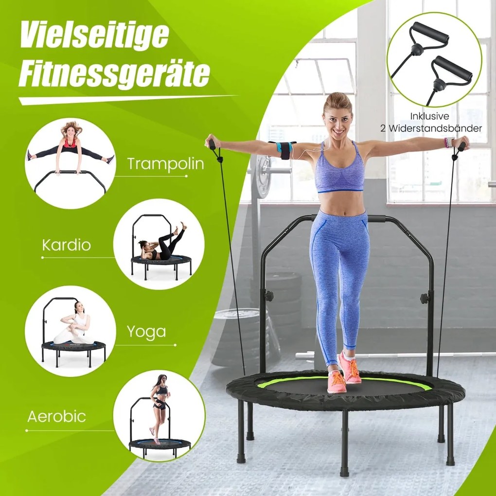 Costway Mini trampolína Ø101 cm s výškově nastavitelným madlem a 2 odporovými