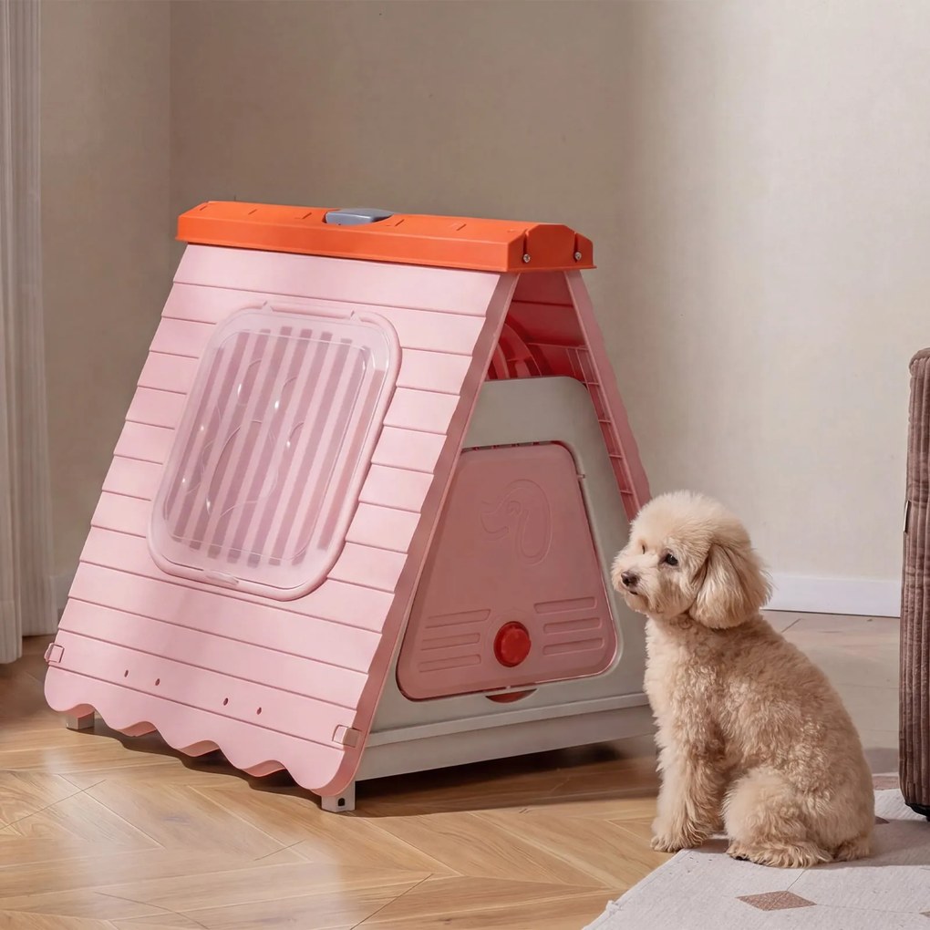 Costway Venkovní psí bouda s odvětrávacími okny skládací plastová Dog House Dog