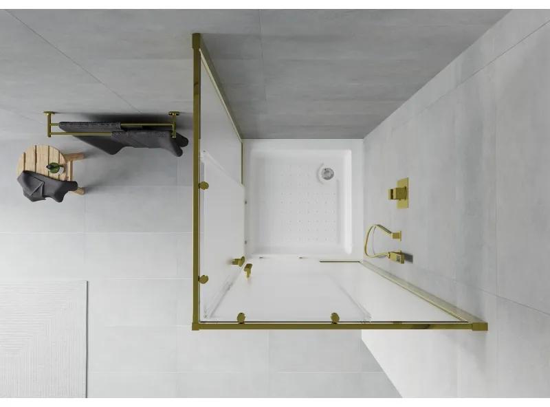 Mexen Rio čtvercový sprchový kout 80 x 80 cm, Vzor jinovatky, Zlatá + sprchová vanička Rio, Bílá - 860-080-080-50-30-4510
