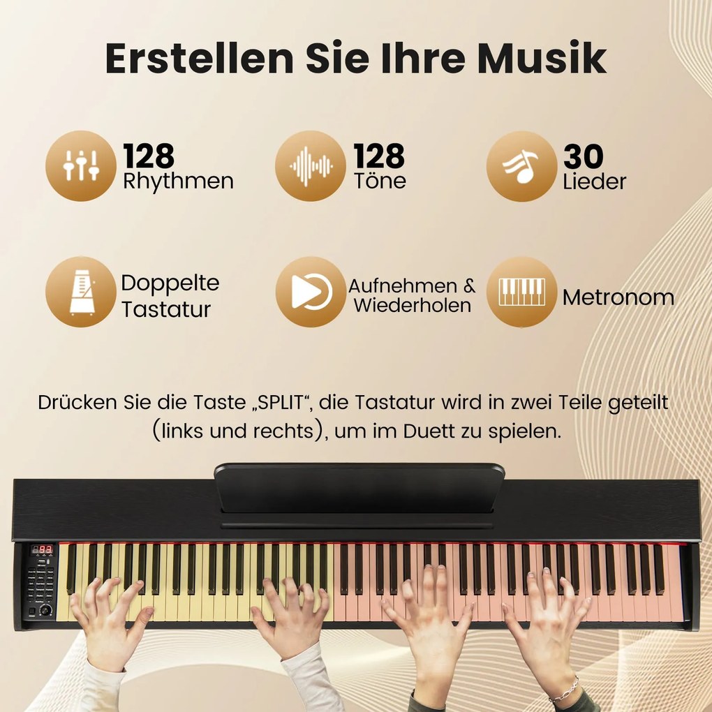 Costway Digitální piano s 88 kladívkovými klávesami, černé