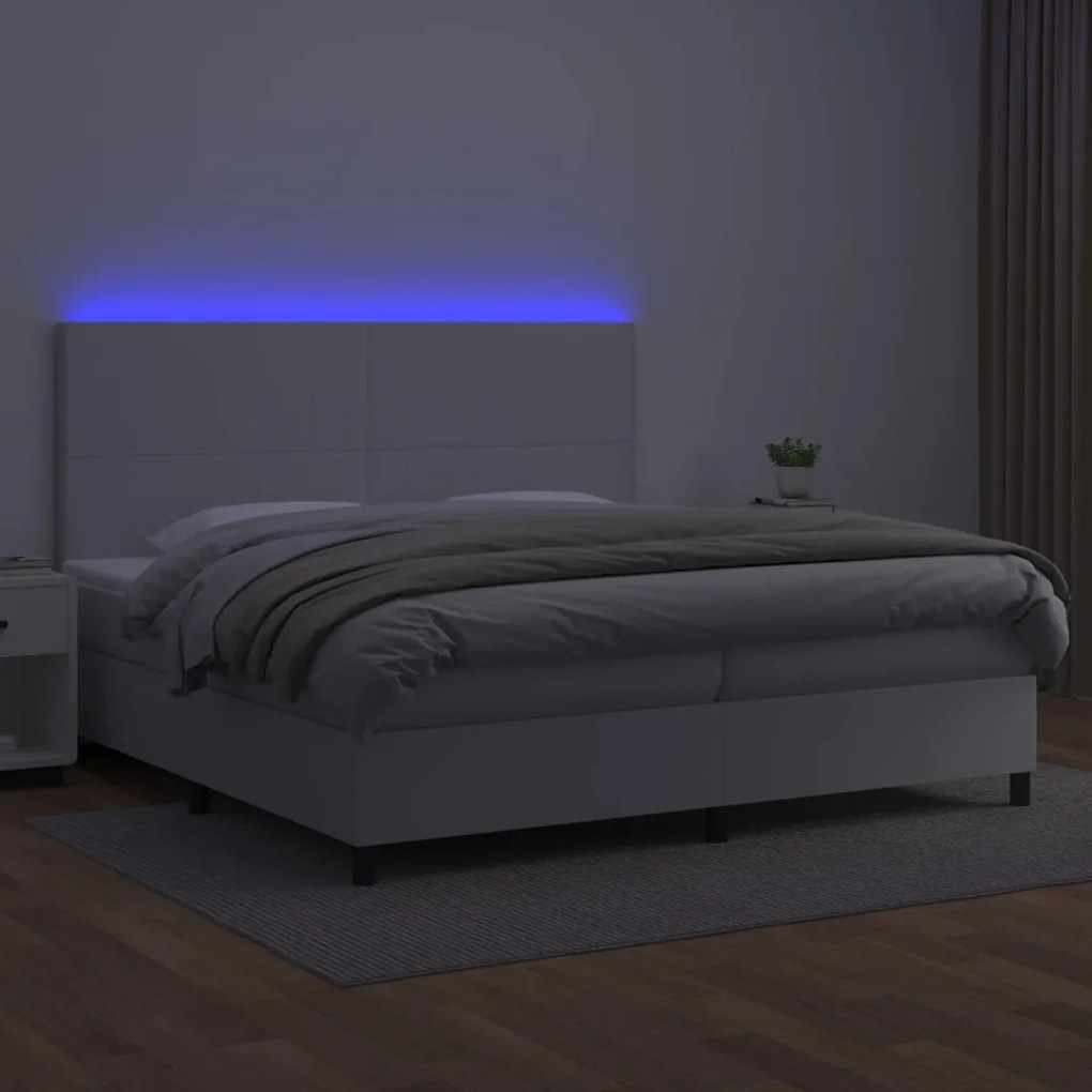 Box spring postel s matrací a LED bílá 200x200 cm umělá kůže 3135844