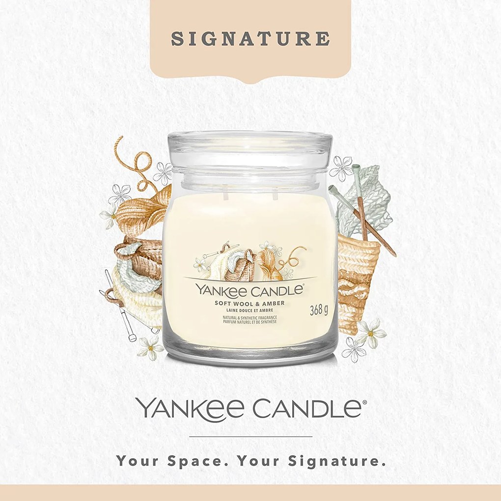Yankee Candle vonná svíčka Signature ve skle střední Soft Wool & Amber 368g