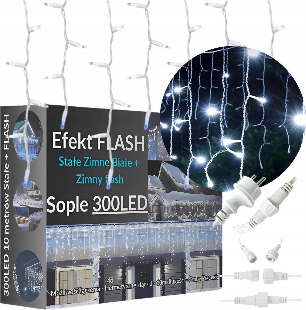 Sople 300LED Flash Venkovní Vánoční Světla S Bleskem Světelný Závěs