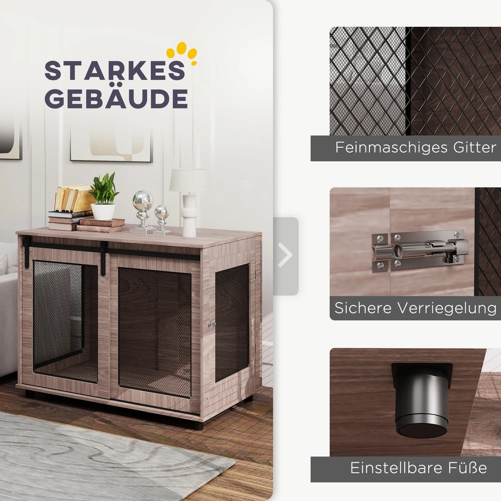 Přepravka pro psy, přepravní box pro psy, ústupový box pro domácí zvířata, uzamykatelné dveře, 98 x 60 x 78 cm, světle hnědá barva