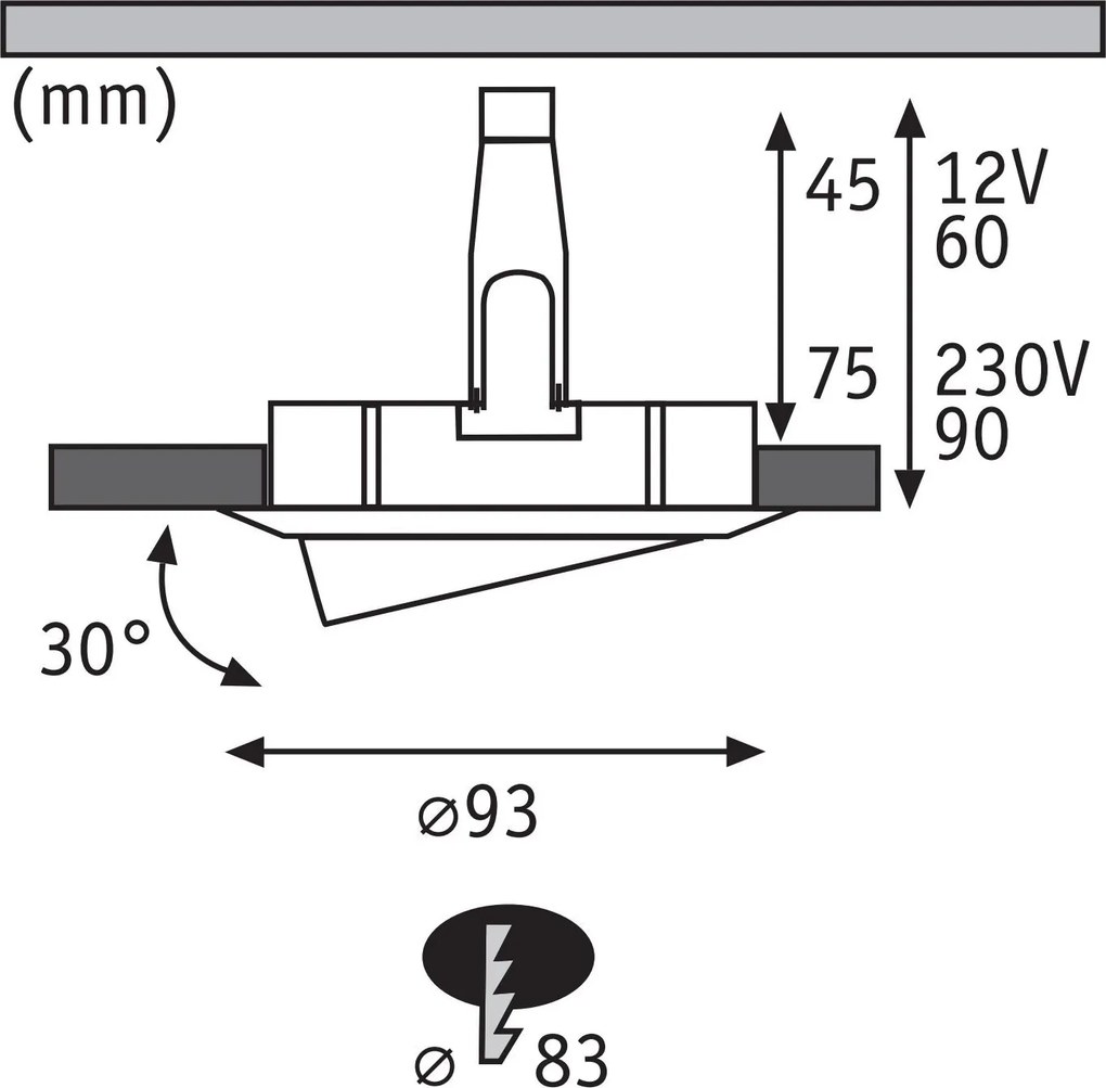 P 92460 Vestavné svítidlo Nova Plus výklopné IP65 kruhové 93mm 30° GU5,3 / GU10 max. 35W 230/12V stmívatelné černá mat - PAULMANN