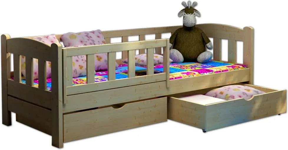 Dětská postel se zábranou DIANA vč. roštu Povrchová úprava: surové dřevo, Rozměry: 90 x 180 cm