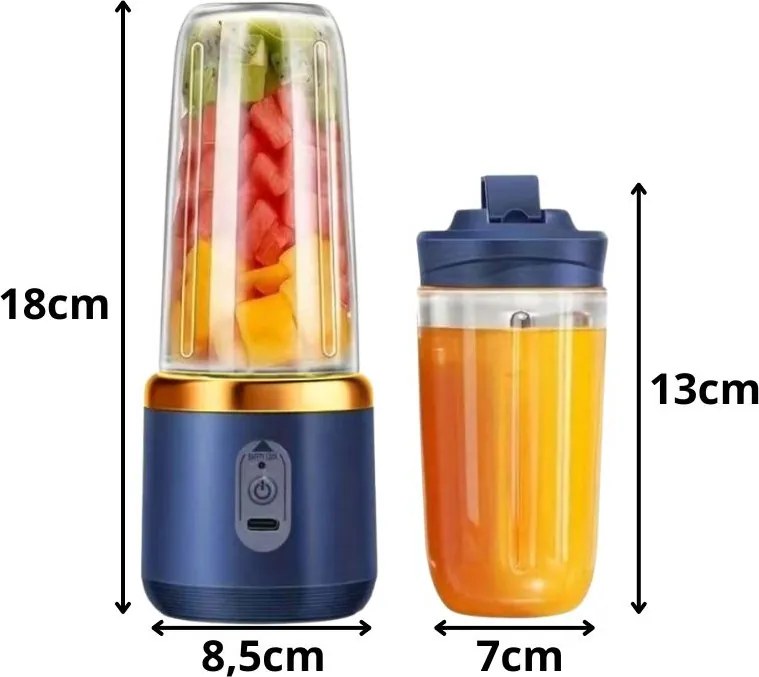 Verk Group Přenosný mixér s nádobou, elektrický mixér s USB napájením, 6 nožů, na smoothie