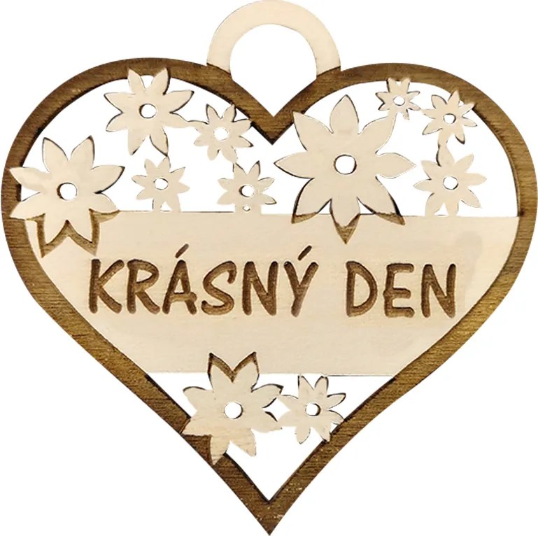 AMADEA Dřevěné srdce s textem "krásný den", 7 cm, český výrobek
