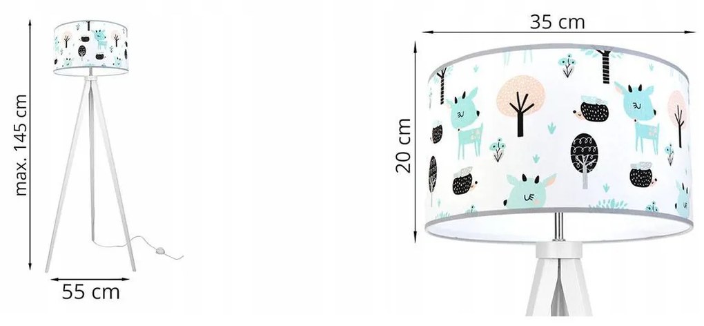 Dětská stojací lampa Bambi, 1x textilní stínítko se vzorem, (výběr ze 2 barev konstrukce)