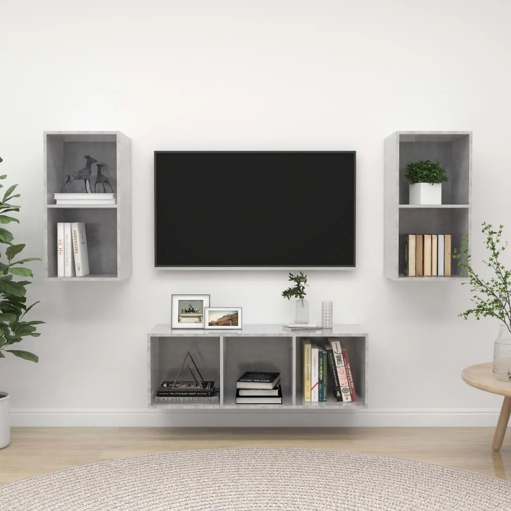 3dílný set TV skříněk betonově šedý dřevotříska 3079740