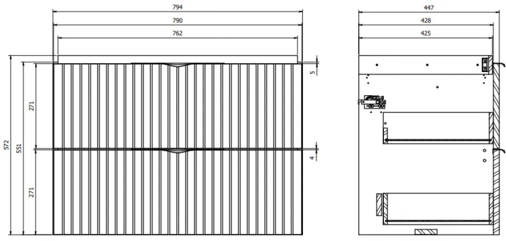 Cersanit Tirso, závěsná umyvadlová skříňka 794x447x572 mm + keramické umyvadlo, černá matná, S801-587