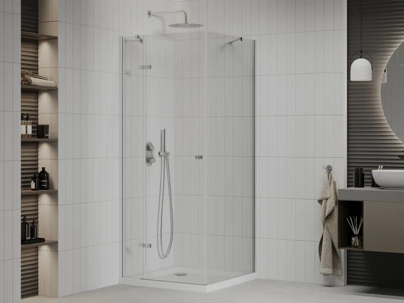 Mexen Roma sprchový kout 90 x 90 cm, 6mm sklo, chromový profil-čiré sklo + slim sprchová vanička 5cm, 854-090-090-01-00-4010