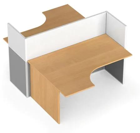 B2B Partner Rohový kancelářský pracovní stůl PRIMO s paravany, tvar Z, magnetická tabule, 2 místa, bříza