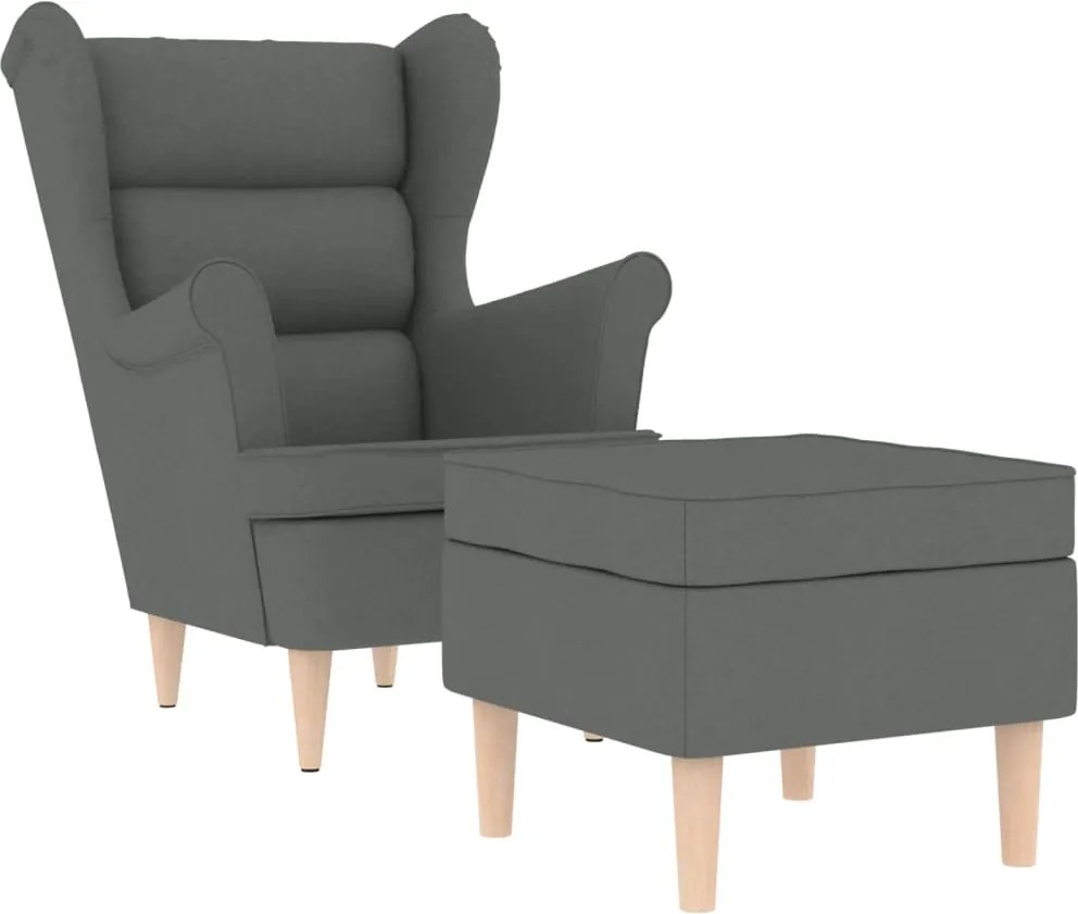 Křeslo s podnožkou tmavě šedé textil 3307990