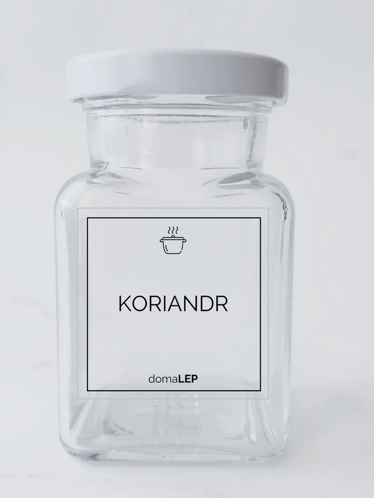 Samolepka na kořenky KORIANDR průhledná 5 × 5 cm základní písmo
