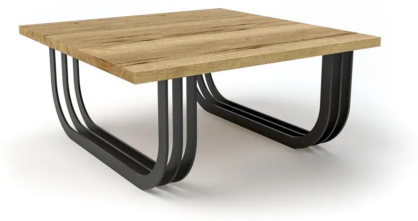 Dubový konferenční stolek Rake z masivu Rozměr: 700 x 700 x 300, Barva oceli: Matný čirý lak, Barva dřeva: Kouřová šedá