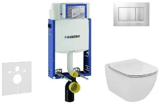 Geberit Kombifix - Modul pro závěsné WC s tlačítkem Sigma20, matný chrom/chrom + Ideal Standard Tesi - WC a sedátko, Aquablade, SoftClose 110.302.00.5 NU7