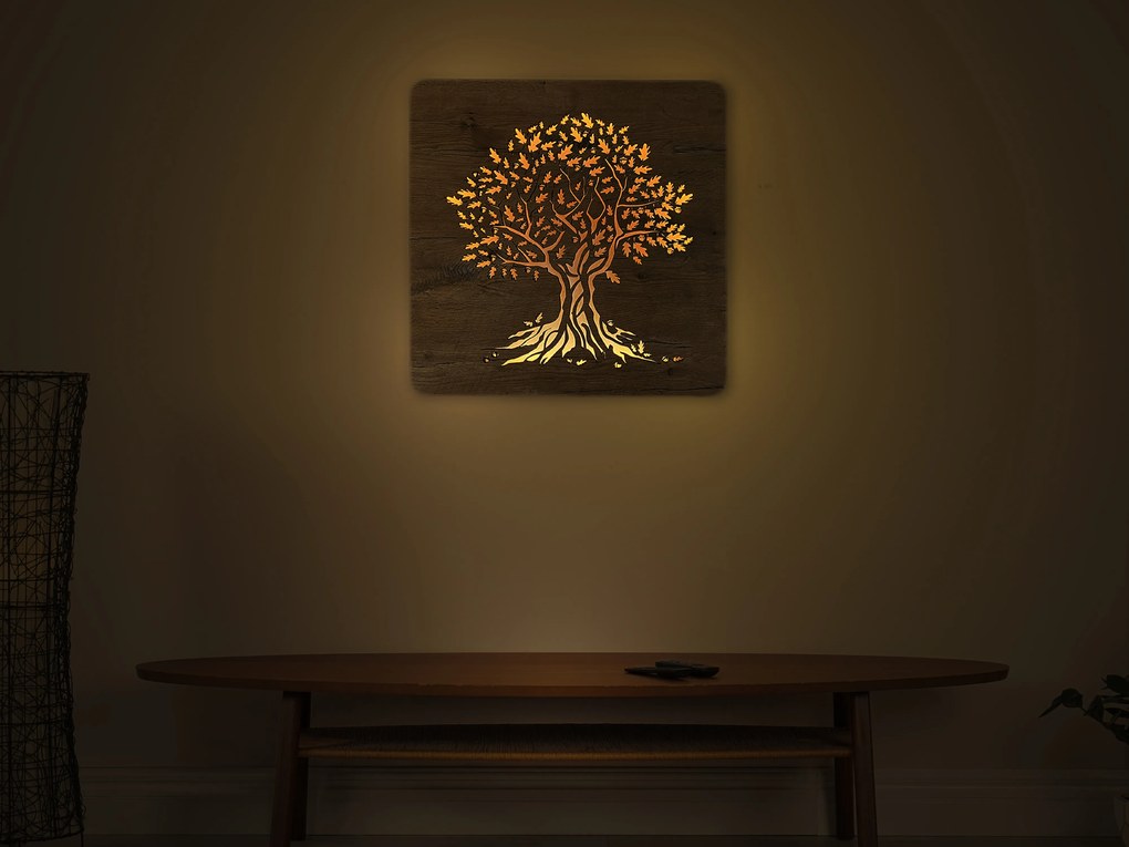 Li-Go "Dub" světelný obraz s baterií 62x62cm varianta: ovládání na obraze včetně dálkového ovladače, provedení: černá s patinou