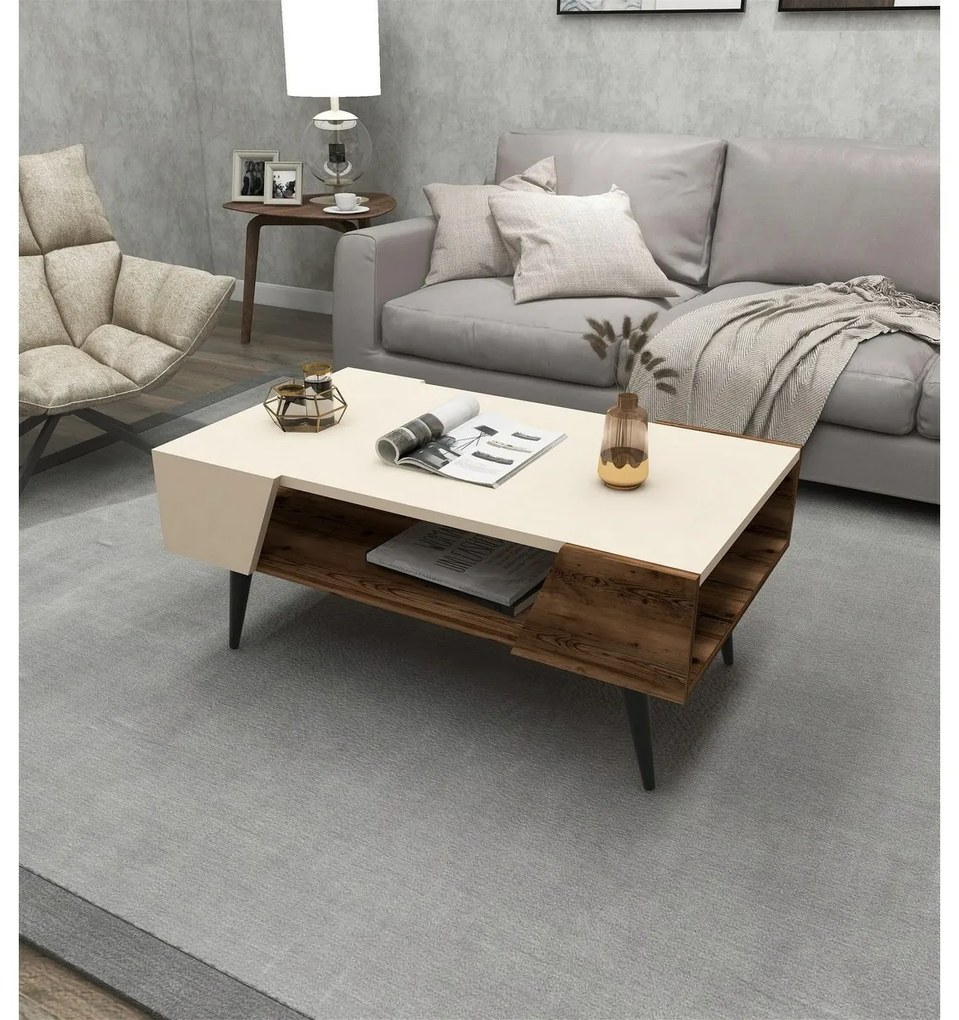 Konferenční stolek Aren Beige and Light Walnut