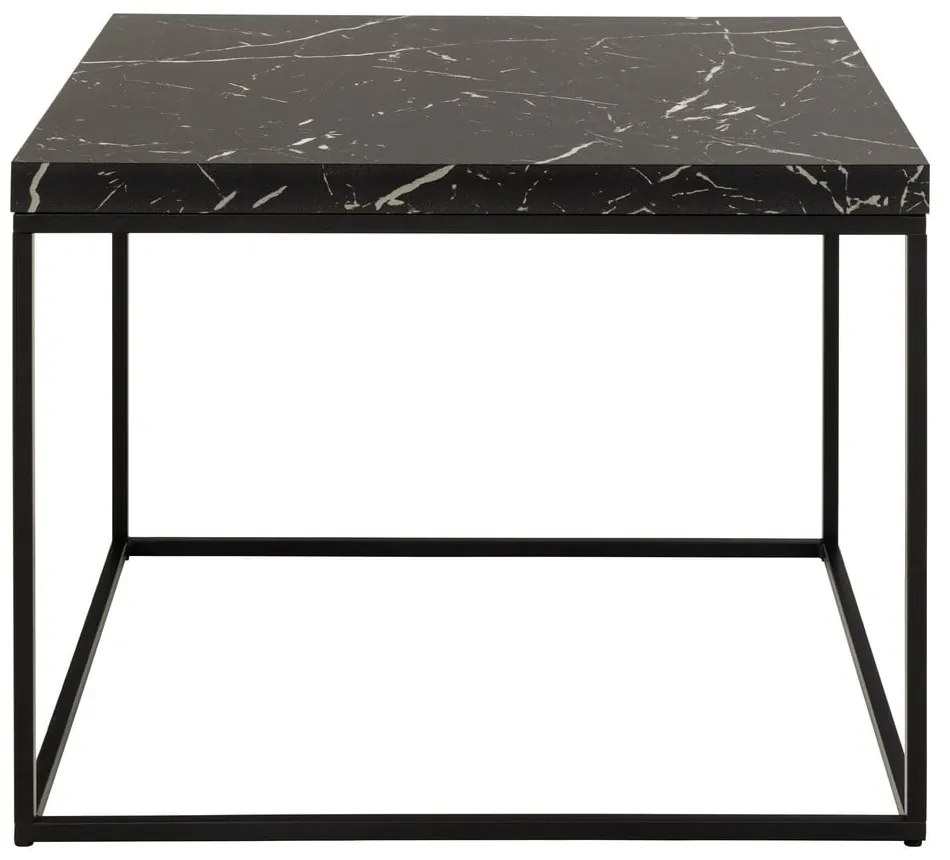 Černý konferenční stolek s deskou v dekoru mramoru 60x60 cm Barossa – Actona