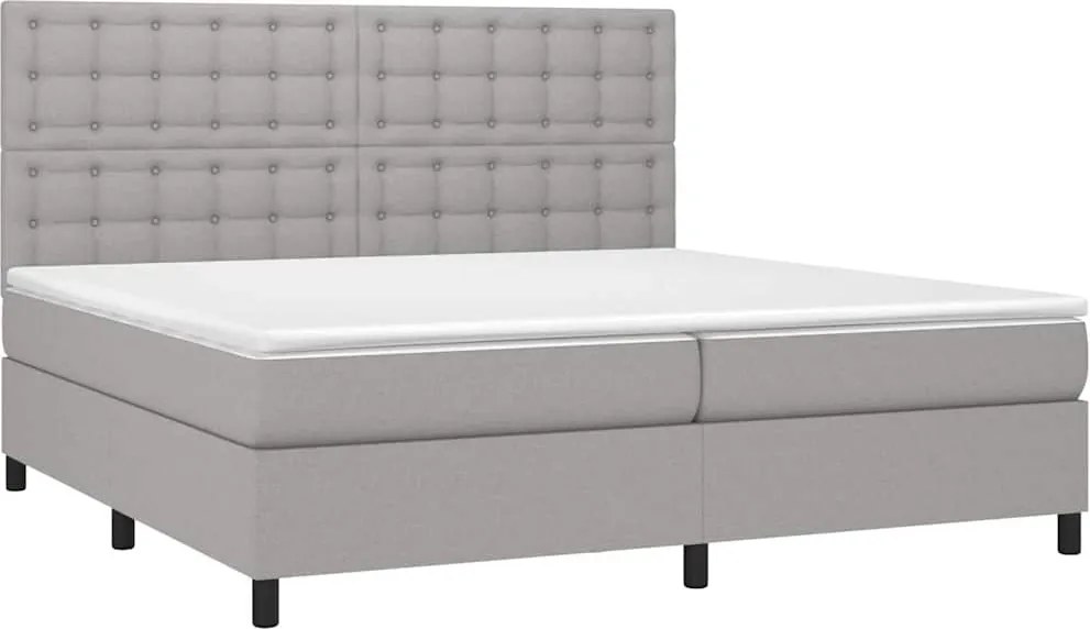 Box spring postel s matrací a LED světle šedá 200x200 cm textil 3135221