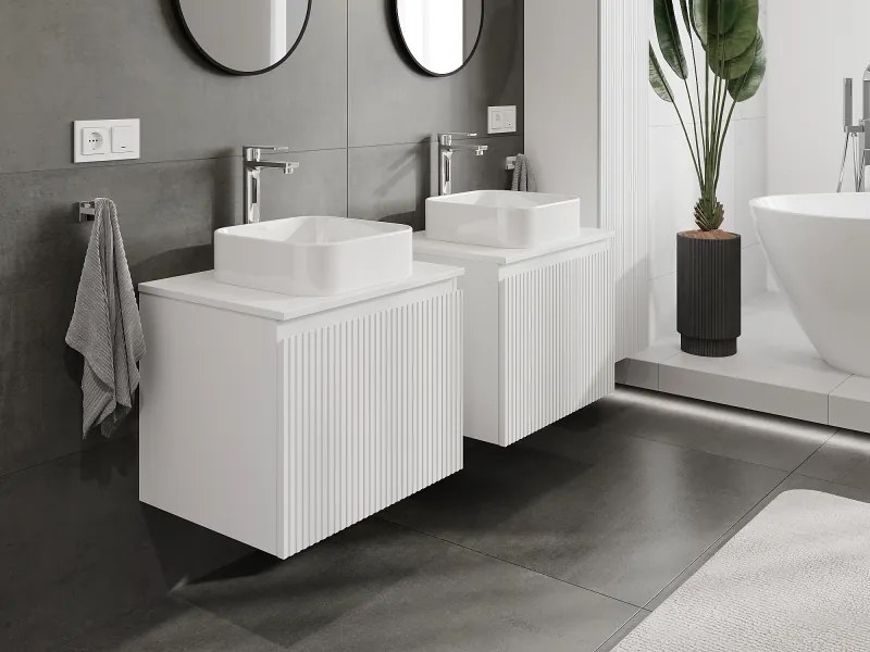 Mexen Rivel, koupelnová skříňka 60 cm, 1 zásuvka, drážkovaná, bílá matná, 91A20-06047-1-BF01