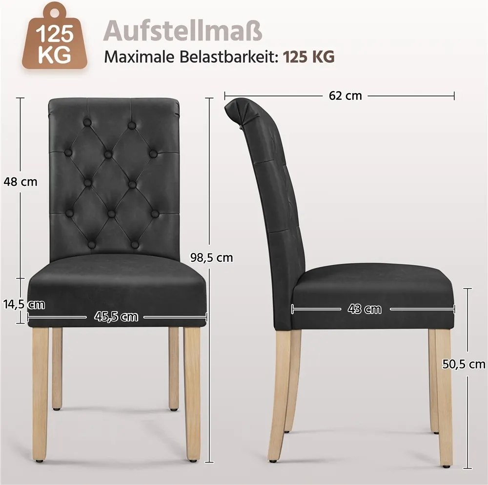 Sada 4 ks – Jídelní židle Yaheetech – tmavě šedá, 45,5 cm (šířka) × 62 cm (hloubka) × 98,5 cm (výška) (267482149218)