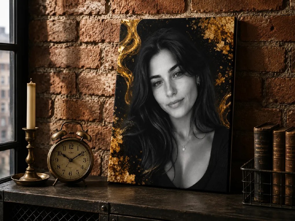 Foto obraz z vlastní fotky na plátno – Luxusní Glamour Gold styl se zlatými prvky Rozměry obrazu: 40 x 50 cm