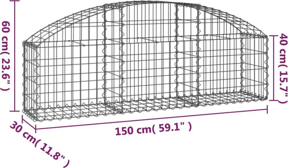 Klenutý gabionový koš 150 x 30 x 40/60 cm pozinkované železo 153442
