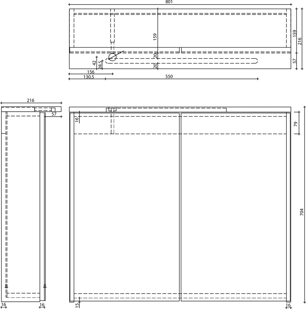 Aqualine Aqualine, KAWA STRIP Galerka s LED osvětlením 80x70x22cm, dub emporio, WGL38S