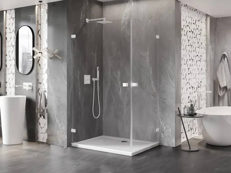 Mexen Lunar-B Duo, výklopný sprchový kout 80 x 75 cm, 8mm čiré sklo, bílý profil, 832-080L-075P-20-00
