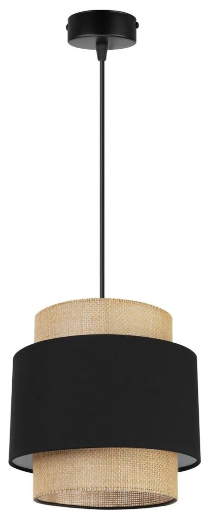 Závěsné svítidlo Boho, 1x jutové/černé textilní stínítko