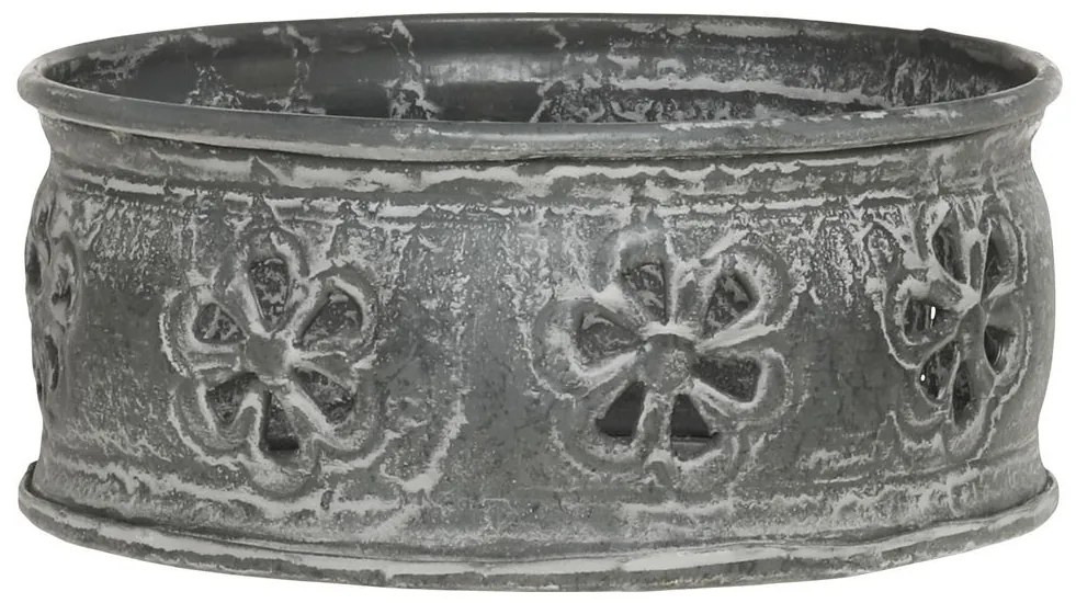 Zinkový antik kovový svícen s květy na válcovou svíčku - Ø 13*6 cm