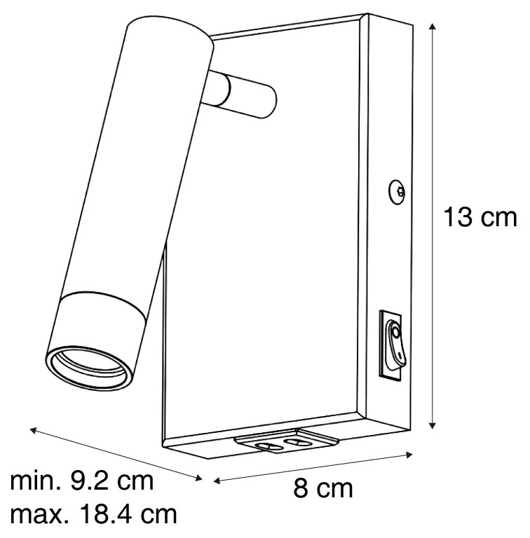 Moderní nástěnná lampa černá s tmavě bronzovou nastavitelná s USB-C - Croft