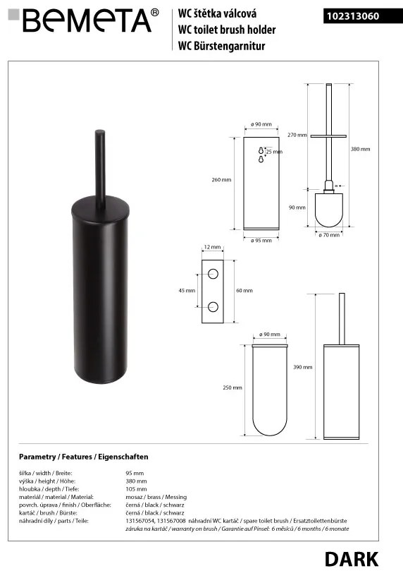 Bemeta Design DARK: WC štětka, na postavení/pověšení - 102313060