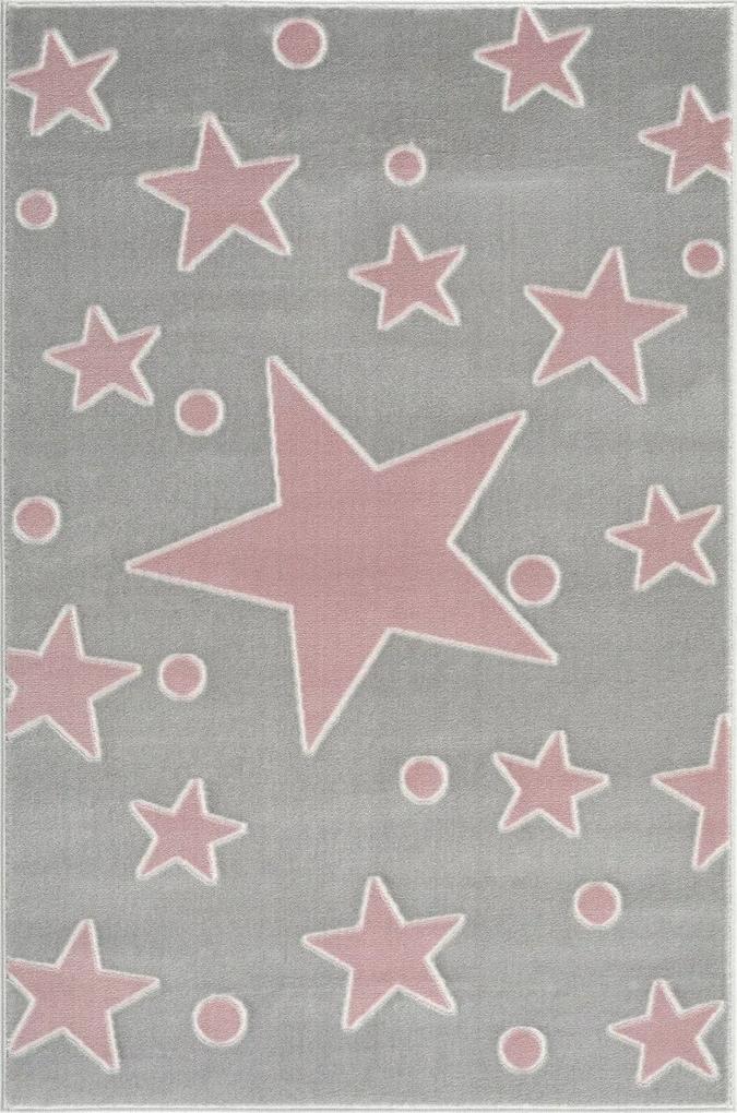 Dětský moderní koberec s hvězdami barva: šedá x růžová, rozměr: 160 x 230  cm | BIANO
