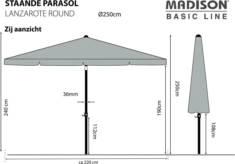 Madison Slunečník Lanzarote 250 cm kulatý [429017] Barva: taupe