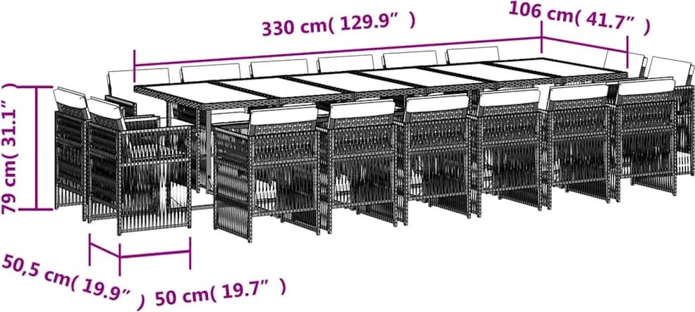 17dílný zahradní jídelní set s poduškami mix béžové polyratan 3211068