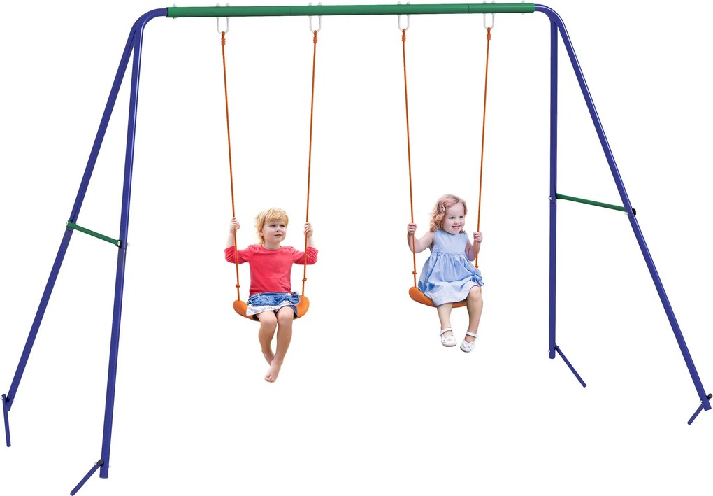 Závěsná souprava Outsunny pro děti, rám se 2 houpačkami, konstrukce houpačky, zahradní houpačka pro dvě děti 3-8 let, ocel, 2,69 x 1,6 x 1,8 m | Aosom