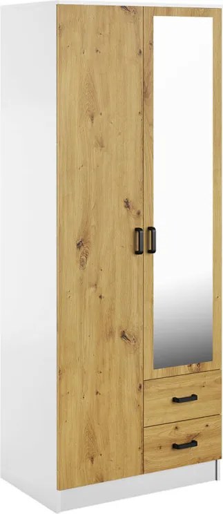 Skříň se zrcadlem 2D2S bílá / dub artisan Kami