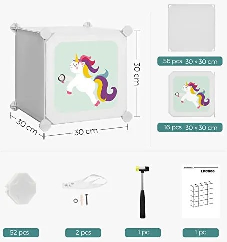 Dětská modulární skříň s 16 úložnými boxy, motiv jednorožci LPC906W01