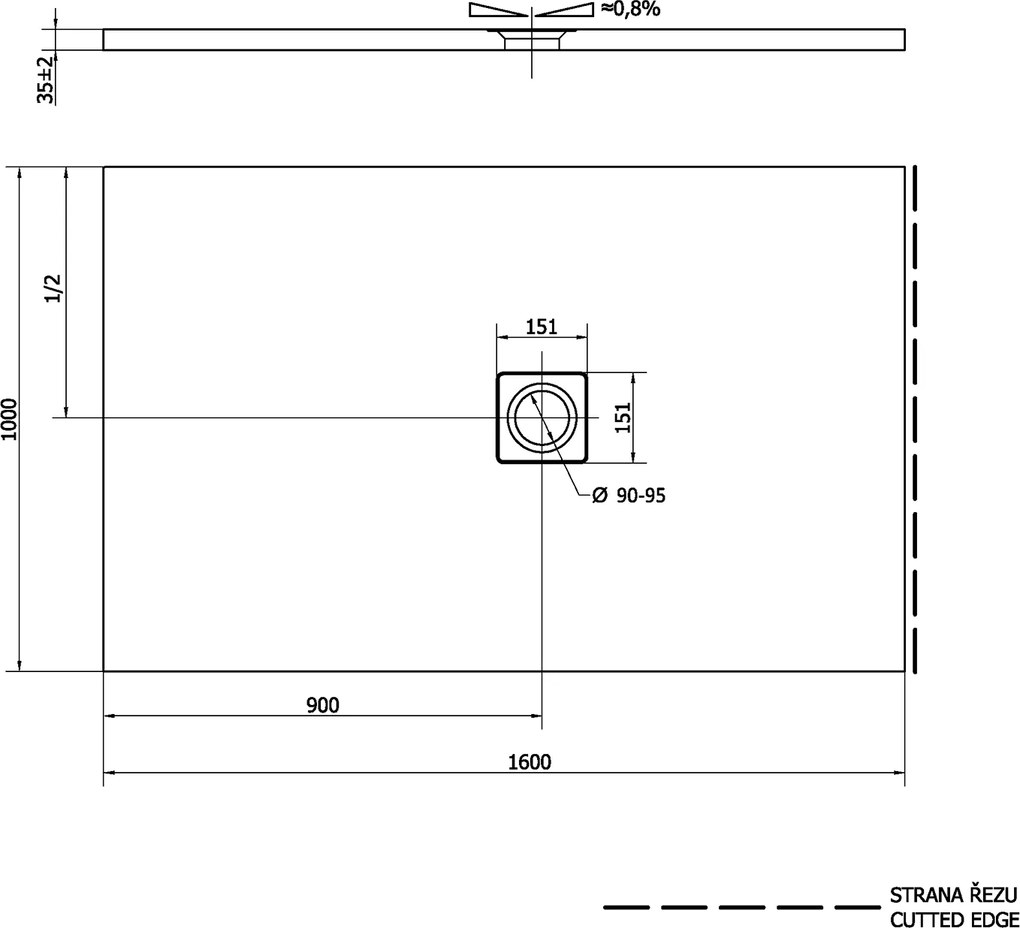 Polysan FLEXIA 160 x 100 x 3,5 cm 72920 sprchová vanička s možností úpravy rozměru