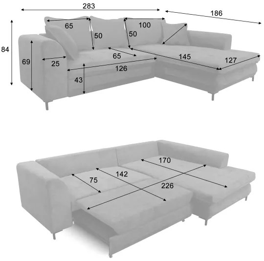 Rozklád. rohová sedací souprava s úlož. prostorem do L LAGOA pravá béžová/hnědá