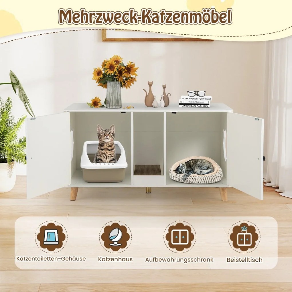 Costway Kočičí skříňka na kočičí záchod kočičí záchodová s 2 dvířky kočičí