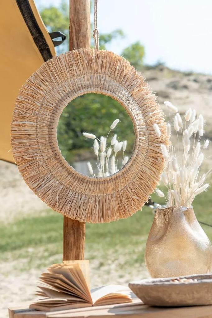 Nástěnné kulaté zrcadlo v rámu z přírodní trávy Raffia natural - 61*2,5*61 cm