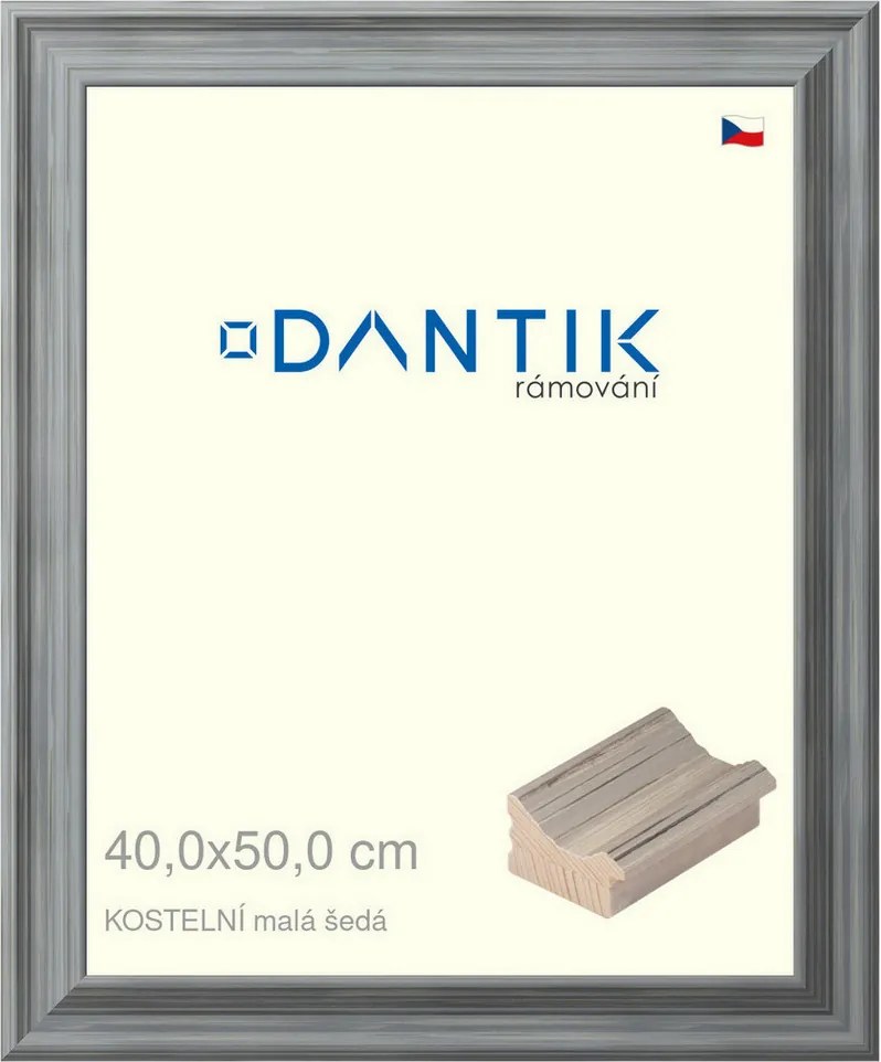 DANTIK rámeček 40x50 | KOSTELNÍ malá šedá (Sklo Čiré)