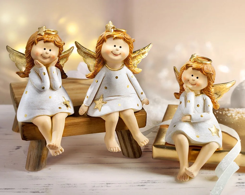 Dekorace Tři sedící andílci