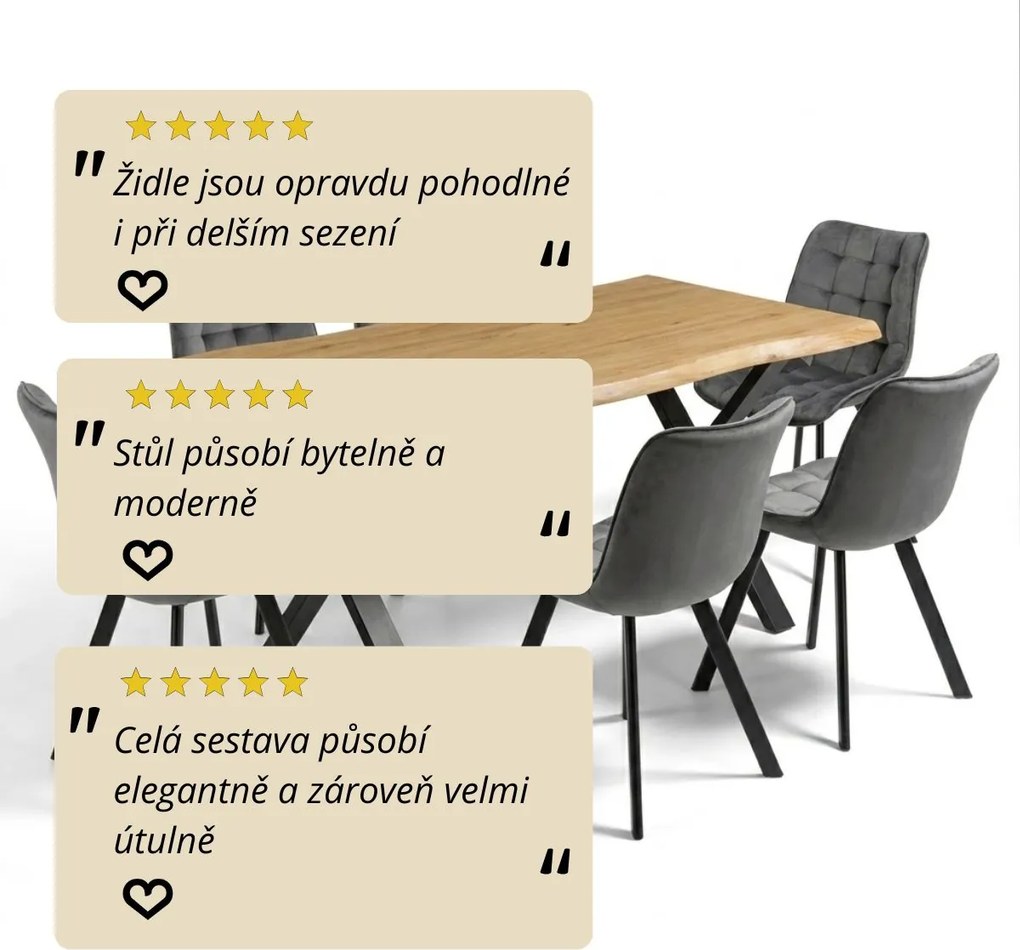 Vikio Jídelní set pro 6 osob 160x90 cm dub noha X šedá židle VJS236-6S-S