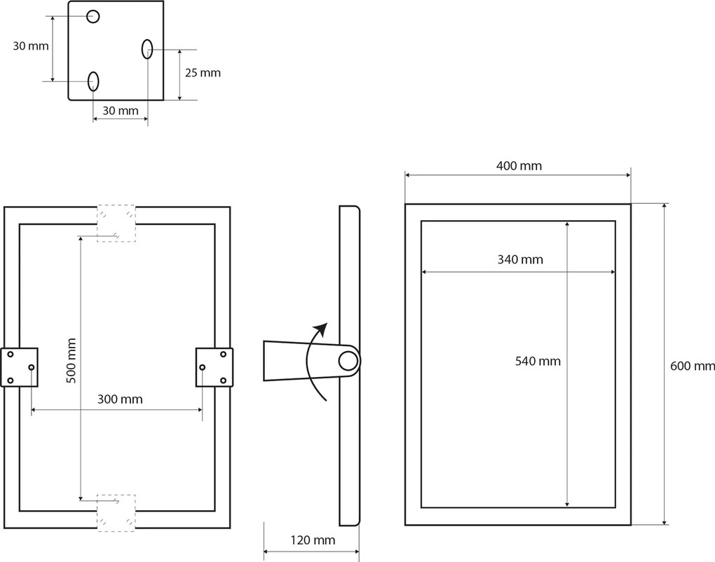 Sapho Sapho, HANDICAP zrcadlo výklopné 40x60cm, nerez lesk, XH007