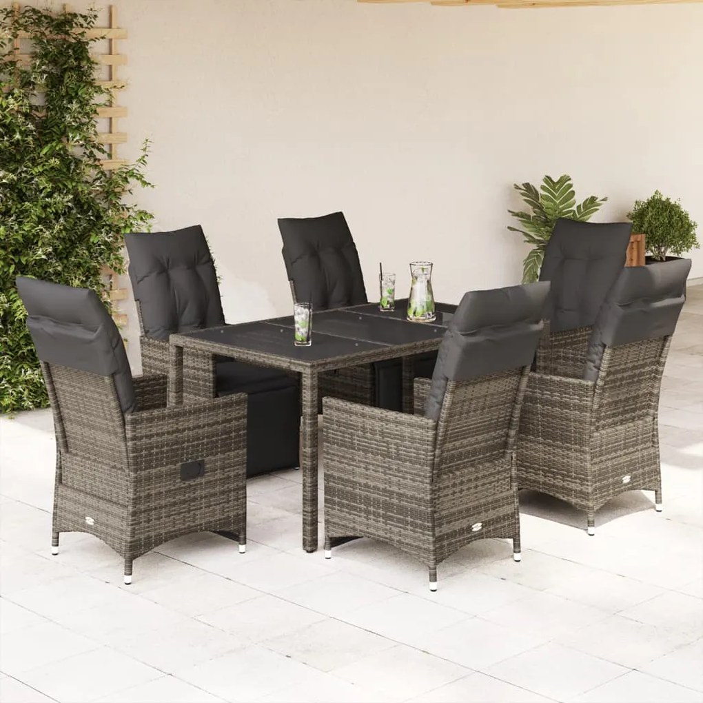 7dílný zahradní bistro set s poduškami šedý polyratan 3276896
